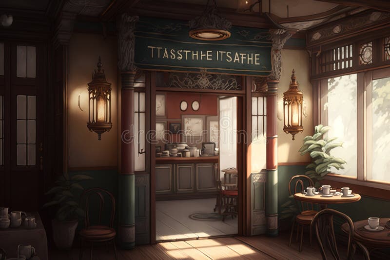 Tea House Cafe Interior, AI Generated Stock Illustration - Illustration ...