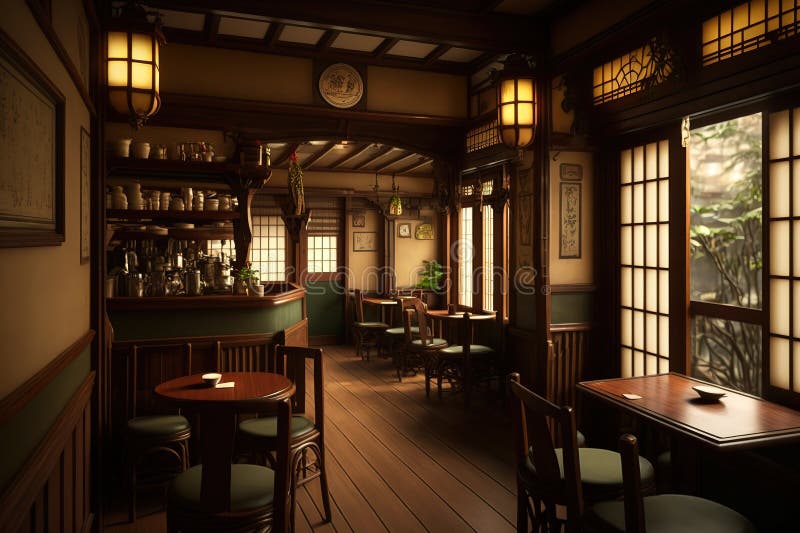 Tea House Cafe Interior, AI Generated Stock Illustration - Illustration ...