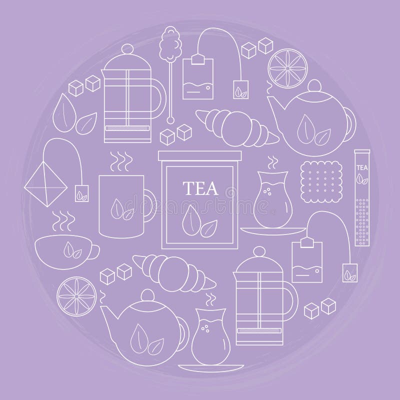 Tea Icon Located Inside the Circle on Purple Background. Banner or ...