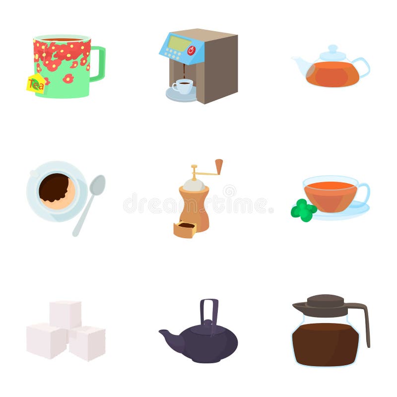 Tea Icons Set, Cartoon Style Stock Vector - Illustration of platter ...