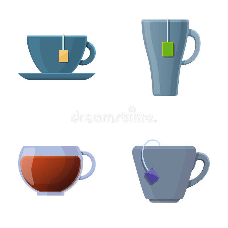 Tea Icons Set Cartoon . Different Type of Cup with Tea Drink Stock ...