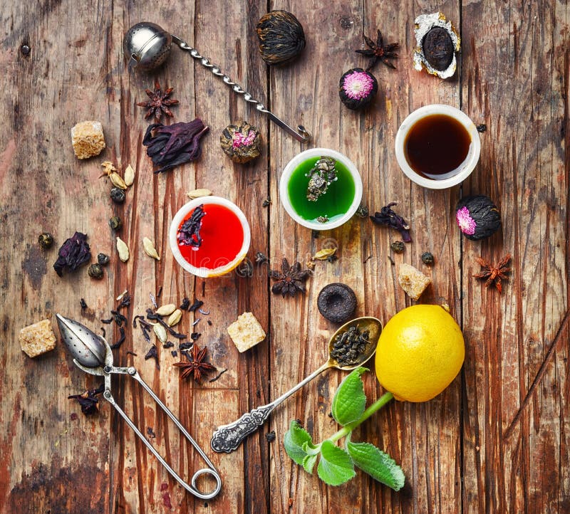 Tea and ingredients stock photo. Image of black, herb - 85009012