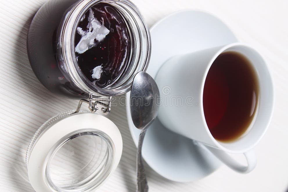 Tea with Jam on the Table. Delicious Dessert. Sweets for Breakfa Stock ...
