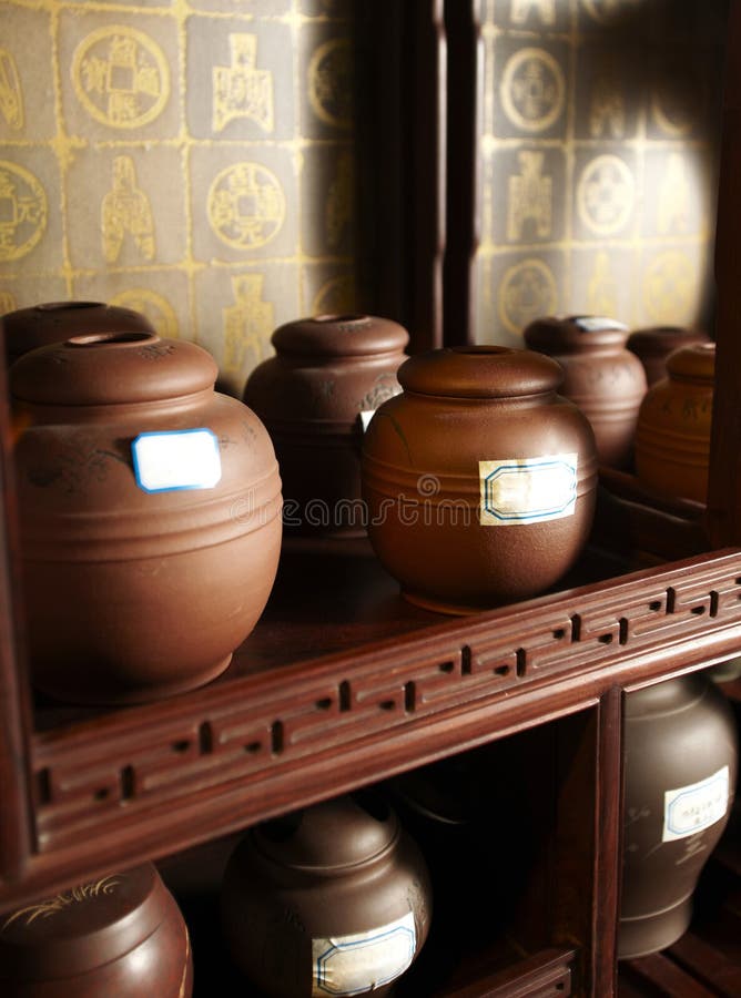 Tea jars on the shelf stock photo. Image of asia, asian - 28677490