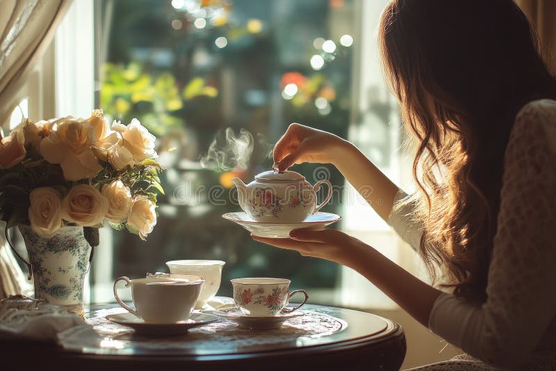 A Tea Lady Serving Tea in a Vintage Setting, Nostalgic and Warm ...