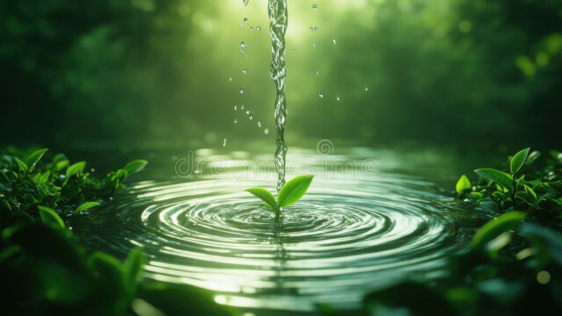 Tea Leaf Unfurls Like Blooming Flower on Still Water Creating Ripples ...