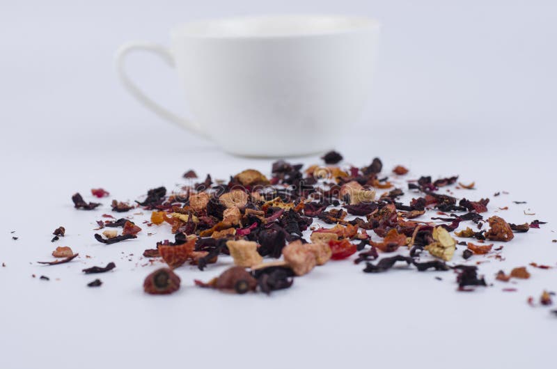 Tea Leaves Fruit Tea on a Light Background with a Cup Stock Photo ...
