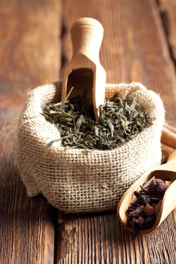Tea leaves in jute sack stock image. Image of plant, petals - 71216459