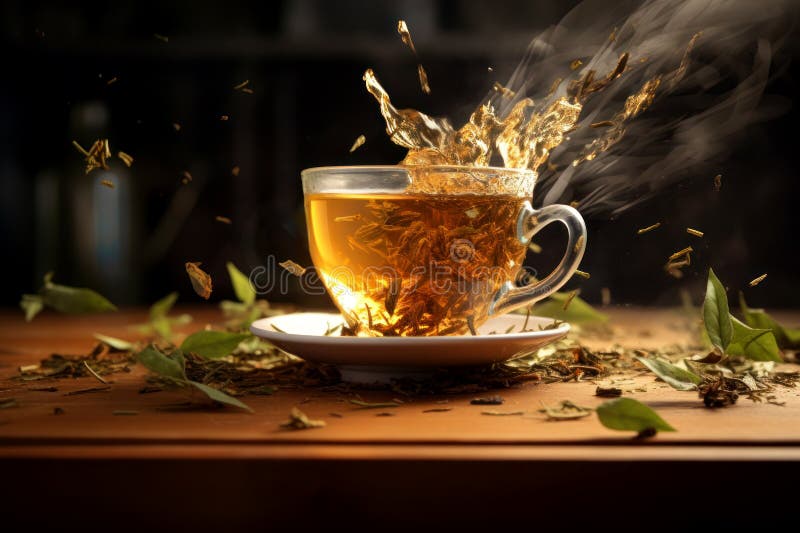 Tea Leaves Tea Mug with Teapot Tea Ceremony Close-up on Dark Background ...