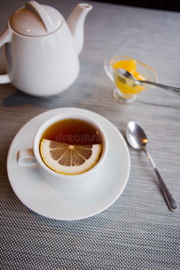 Tea with Lemon Cafe White Cup Saucer Stock Photo - Image of green ...