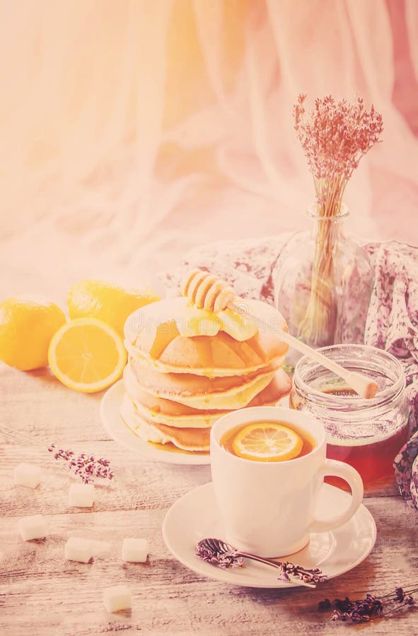 Tea with Lemon in a Cozy Atmosphere. Stock Image - Image of baking ...