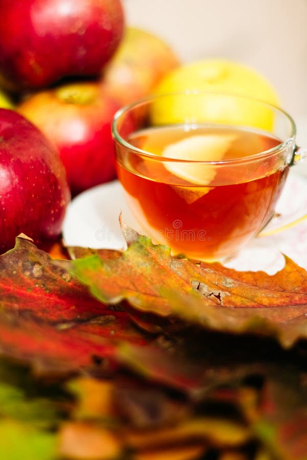 Tea with Lemon in a Cup on the Table with Apples Stock Image - Image of ...