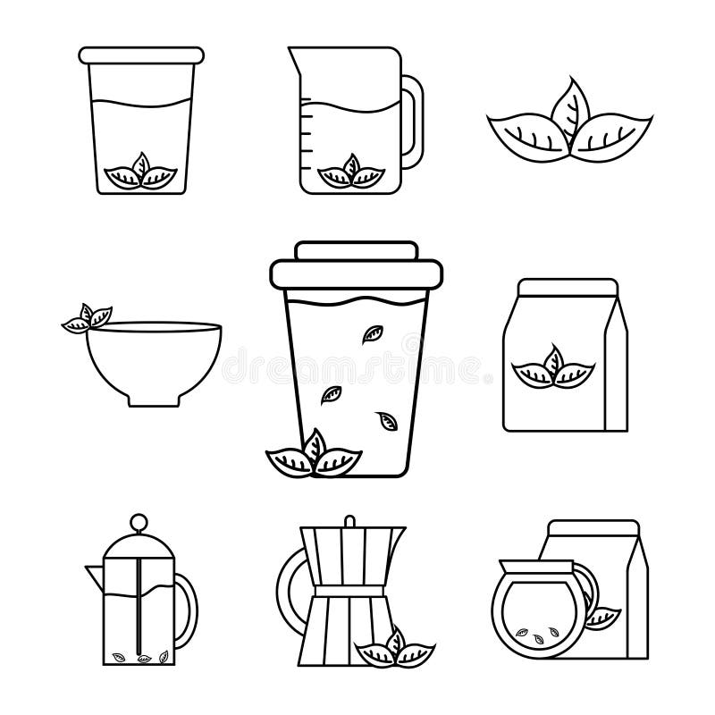 Tea Line Style 6 Icon Set Vector Design Stock Vector - Illustration of ...
