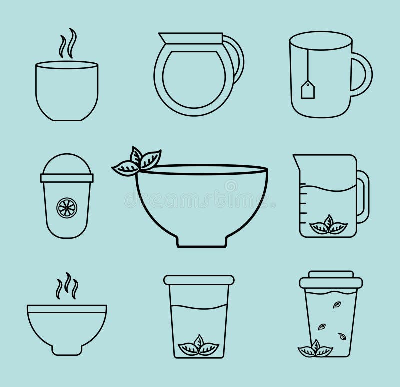 Tea Line Style Icon Set Vector Design Stock Vector - Illustration of ...
