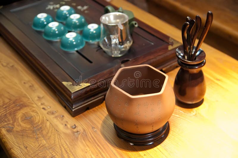 Tea making set stock image. Image of leaves, steam, drainer - 14349015