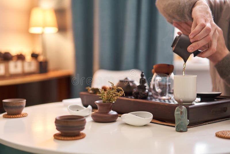 Tea Master Pours White Tea To Guests. Everything is Ready for the Tea ...