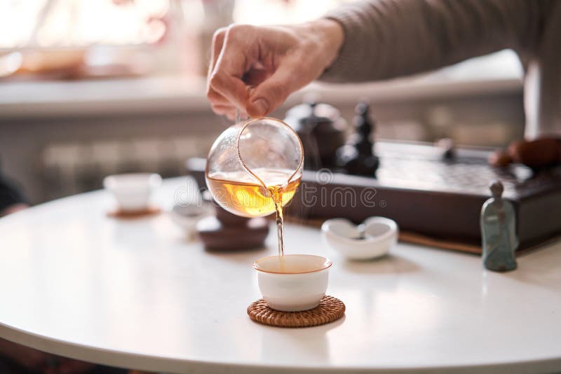Tea Master Pours White Tea To Guests. Everything is Ready for the Tea ...