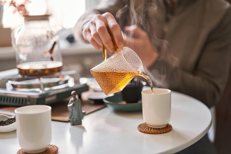 Tea Master Pours White Tea To Guests. Everything is Ready for the Tea ...