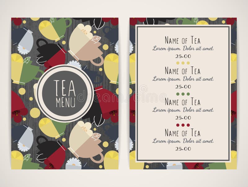Tea Menu. Pattern with Cups of Tea Stock Vector - Illustration of ...
