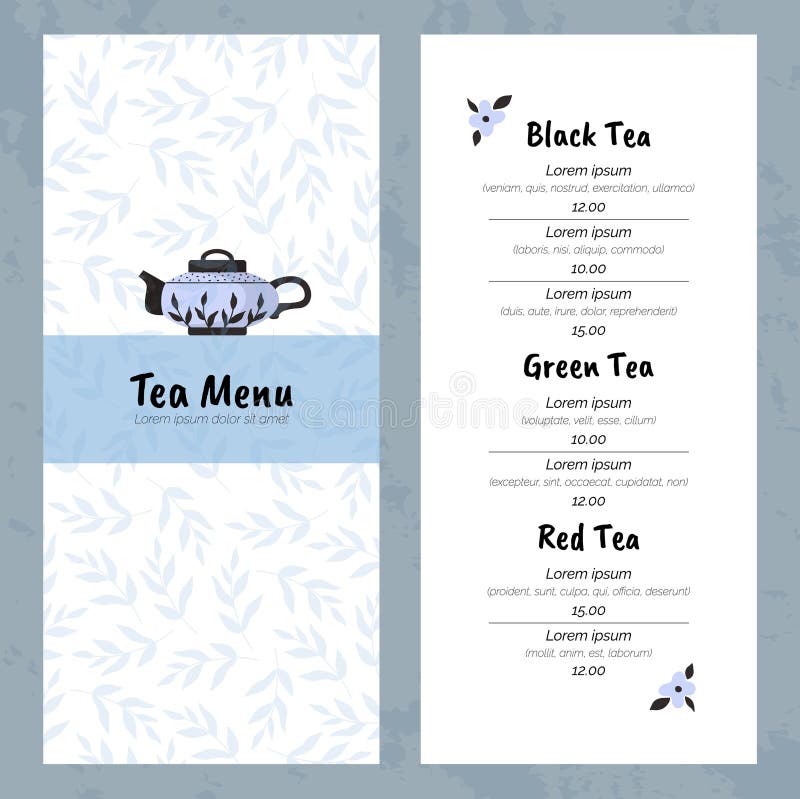 Tea Menu Template. Cover and Page with Copy Space for Text and Prices ...