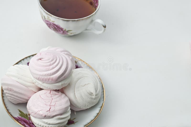 Tea and meringues stock image. Image of cake, bakery - 58757811