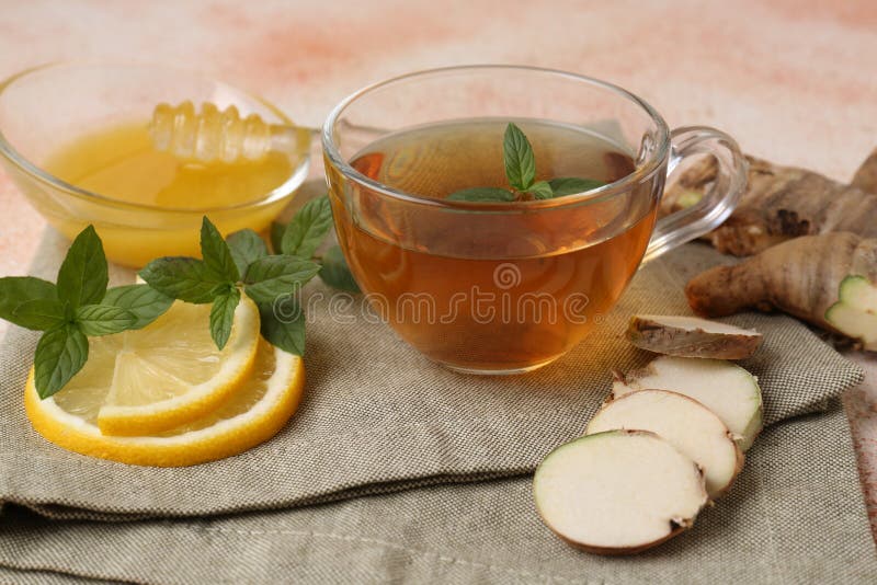 Tea with Mint, Honey, Lemon and Ginger on Table Stock Image - Image of ...