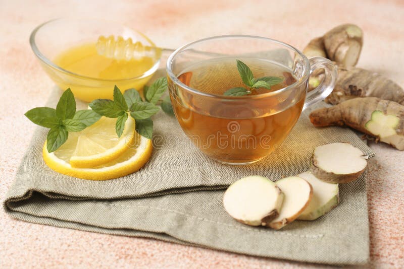 Tea with Mint, Honey, Lemon and Ginger on Table Stock Image - Image of ...
