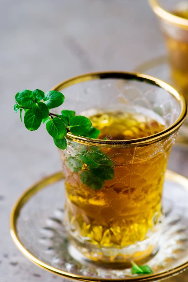Tea with Mint in Traditional Turkish Glass Cup Stock Photo - Image of ...