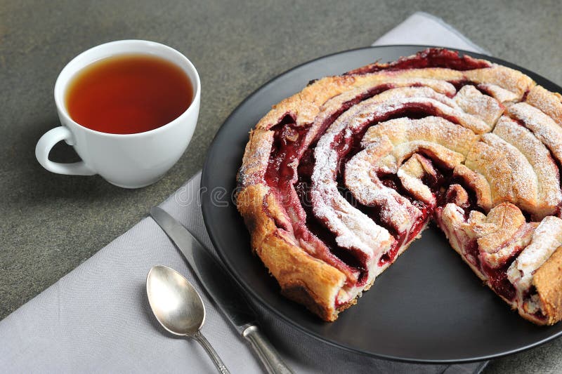 Tea with a Mug and Cherry Pie Stock Image - Image of delicious, chunk ...