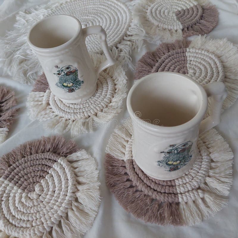 Tea Mug Macrame Crochet Tapestry Stock Image - Image of tapestry ...