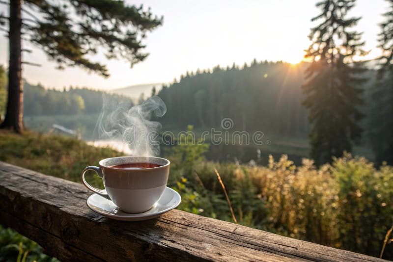 Tea with Nature Background stock illustration. Illustration of ...