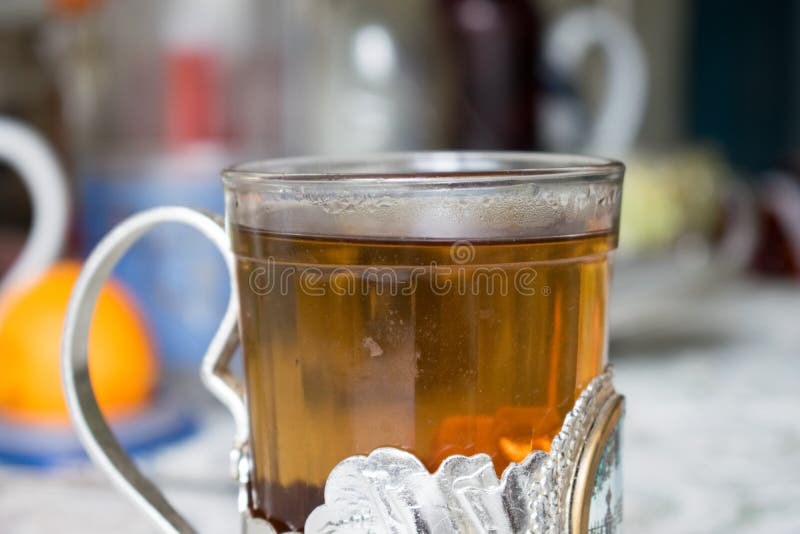 Tea in the Russian Cup Holder. Stock Photo - Image of fried, container ...