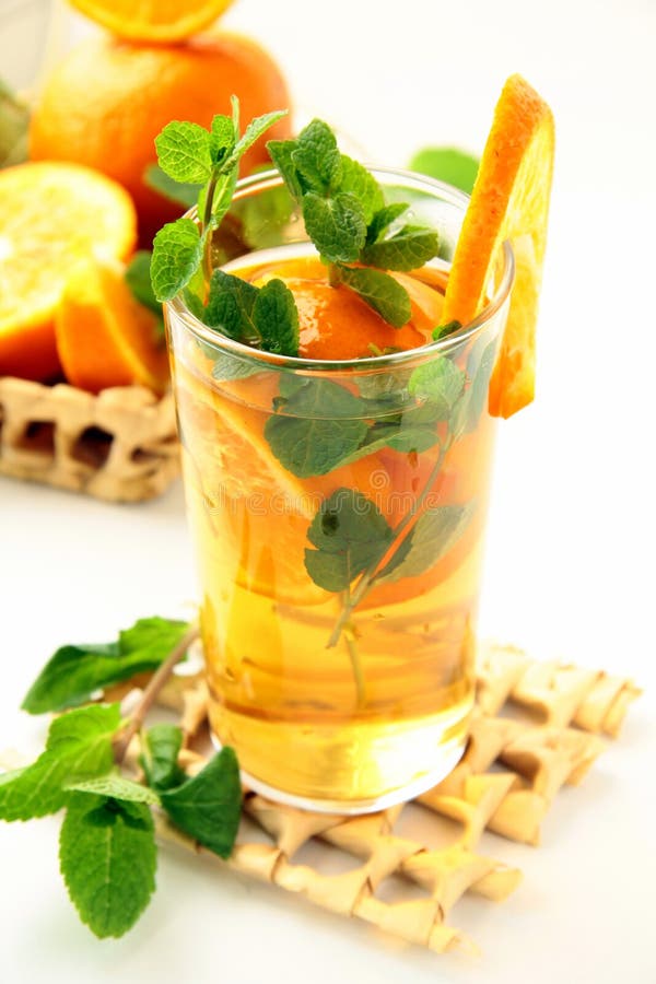 Tea with Orange and Branches of Mint Stock Image - Image of leaves ...