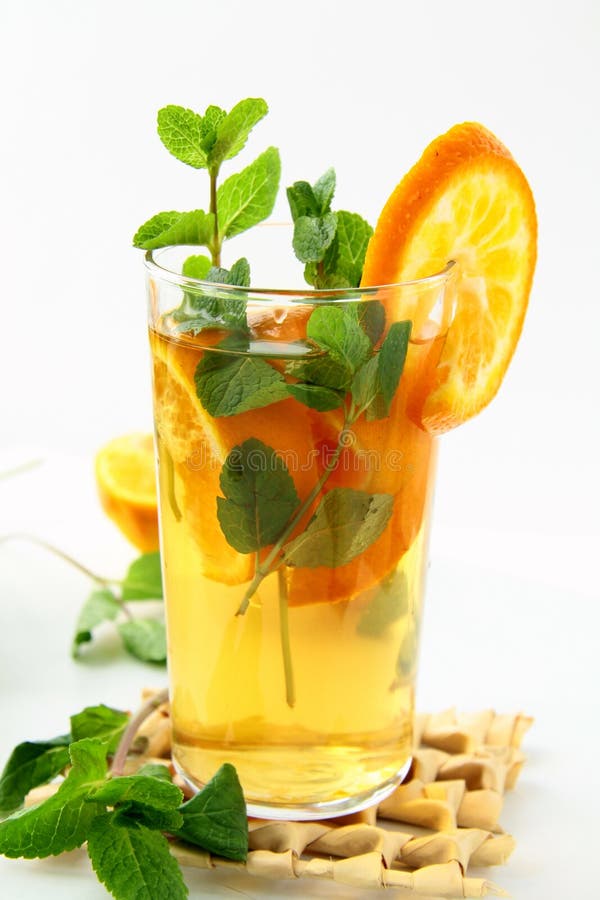 Tea with Orange and Branches of Mint Stock Photo - Image of teabag ...