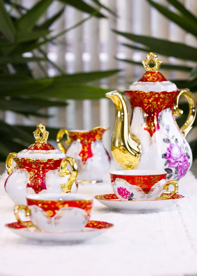Tea Party stock photo. Image of antique, ceramic, gold - 15731468