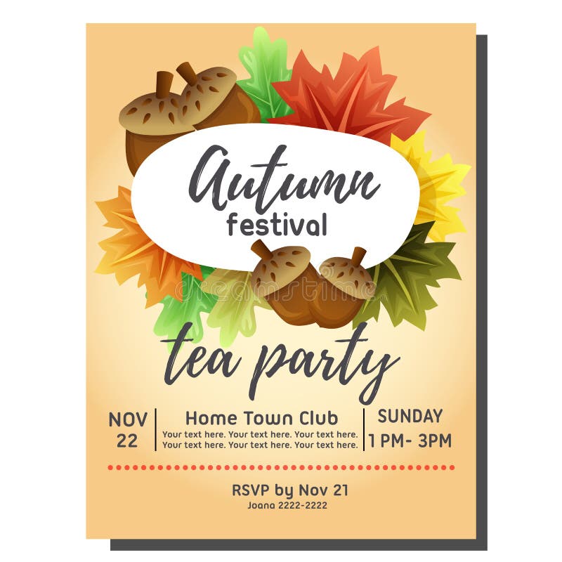 Tea Party Autumn Invitation Card with Leaves Stock Vector ...