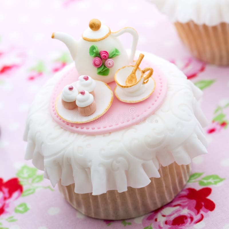 Tea party cupcake stock image. Image of teapot, cute - 26298217