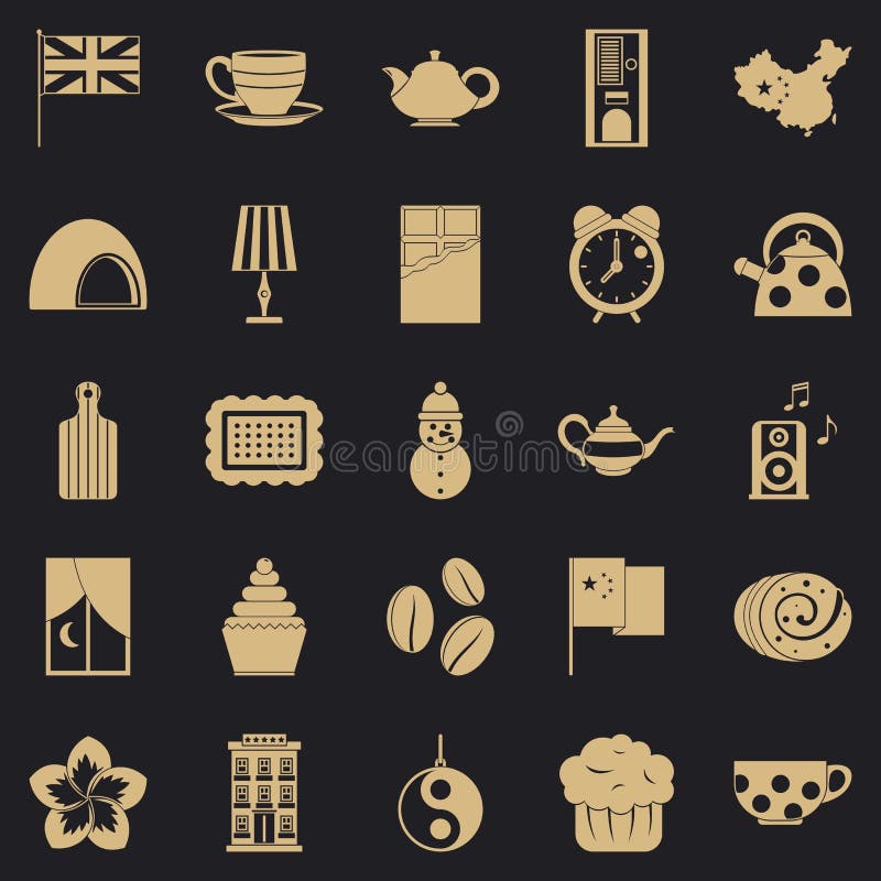 Tea Party Icons Set, Simple Style Stock Vector - Illustration of food ...