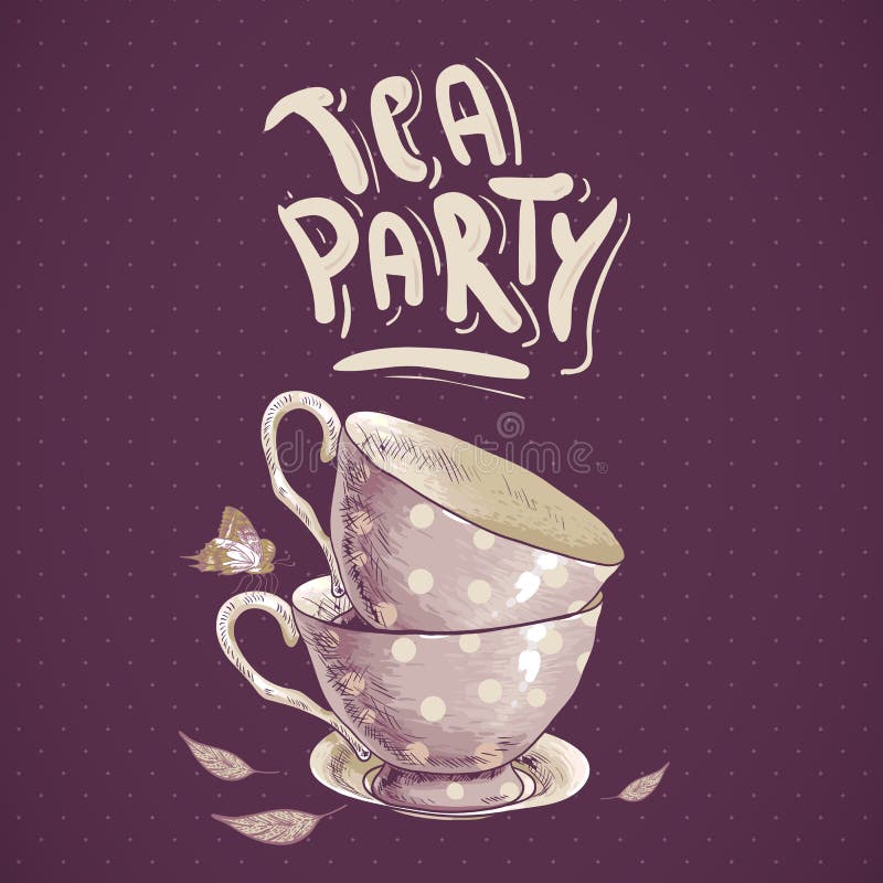 Tea Party Invitation Card with a Cups and Pot Stock Vector ...