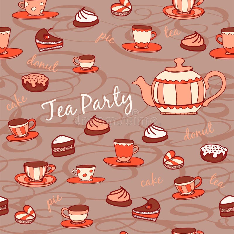 Tea Party. Seamless Pattern Stock Vector - Illustration of cake ...