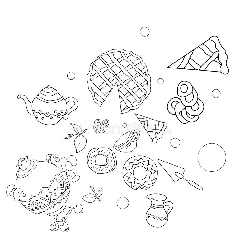 Tea Party Set. Freehand Vector Illustration Stock Vector - Illustration ...
