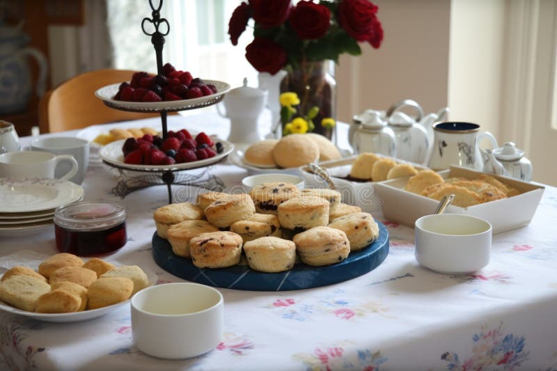 Tea Party Setting with Array of Tea and Scones, Plus Guest Book for ...