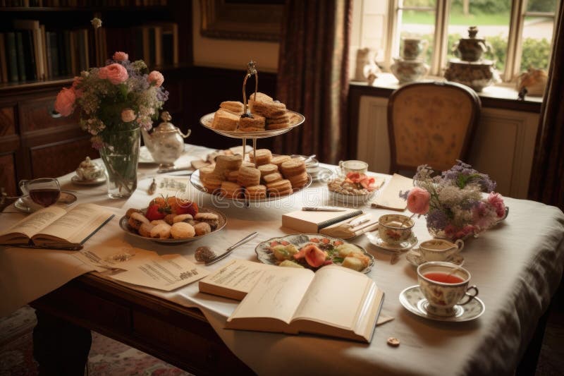 Tea Party Setting with Array of Tea and Scones, Plus Guest Book for ...