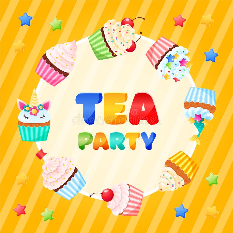 Tea Party Invitation Template in Cartoon Style Stock Vector ...