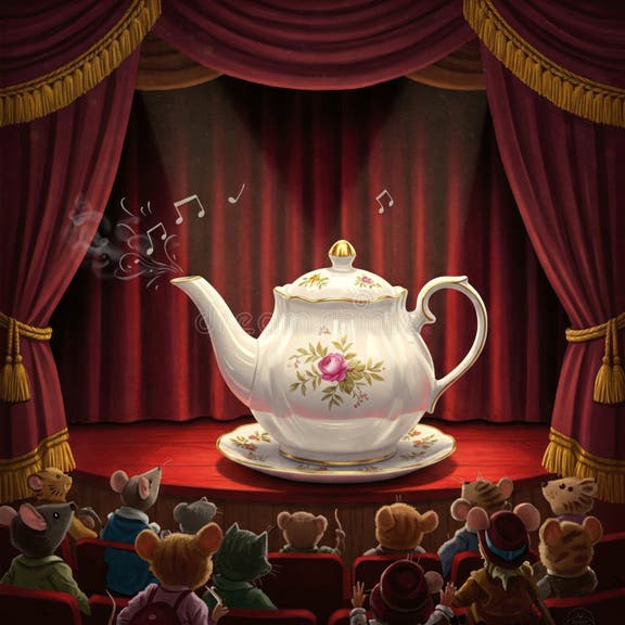 Tea Party on the Stage for Mice with a Singing Teapot. Stock Photo ...