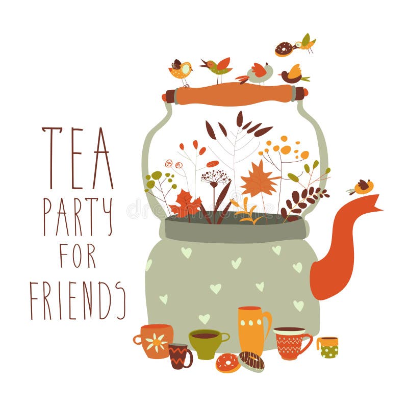 Tea Party Cups stock vector. Illustration of color, card - 43618849