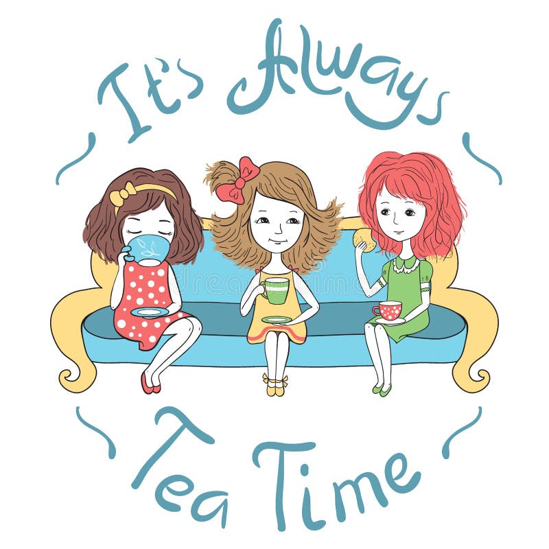 The tea party. stock vector. Illustration of girl, drink - 77137841