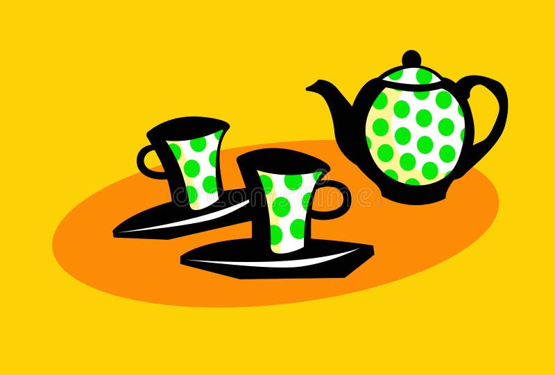 Tea Party. Time for Tea. Graphic Drawing of Tea Set. Stock Vector ...