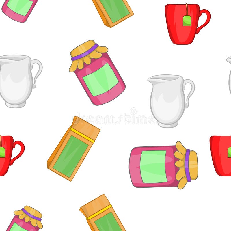 Tea pattern, cartoon style stock vector. Illustration of decor - 86654007