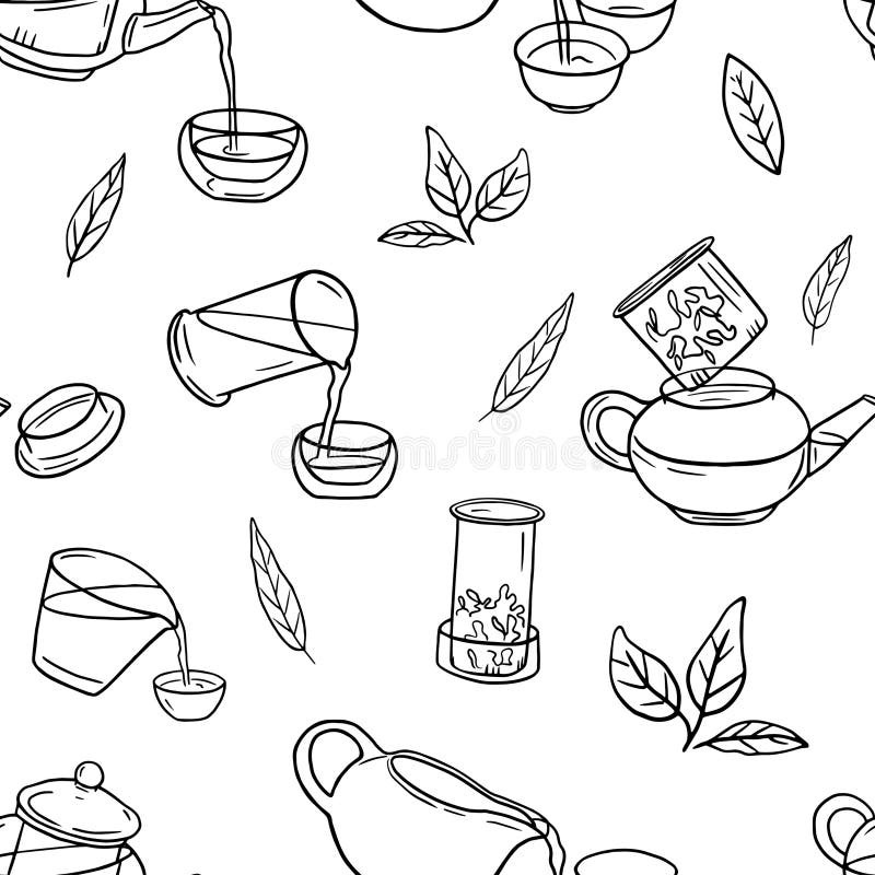Brewing Chinese Tea Seamless Pattern Stock Vector - Illustration of ...